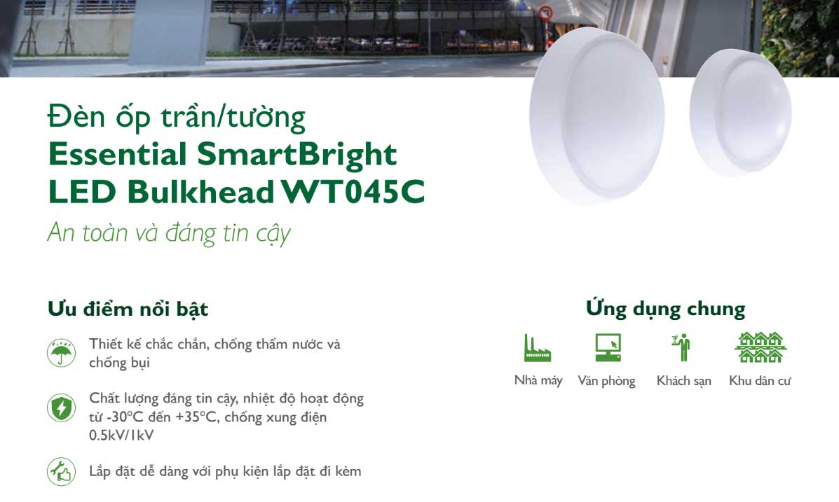 Đèn ốp trần tường Essential SmartBright LED Bulkhead WT045C Philips